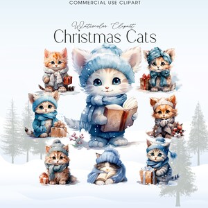 Watercolor Christmas Cats Clipart, Christmas Gifts, Christmas Kitten ...