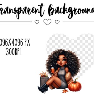 Autumn Chibi Woman Clipart, Fall Fashion Clipart, Chibi Black Girl ...