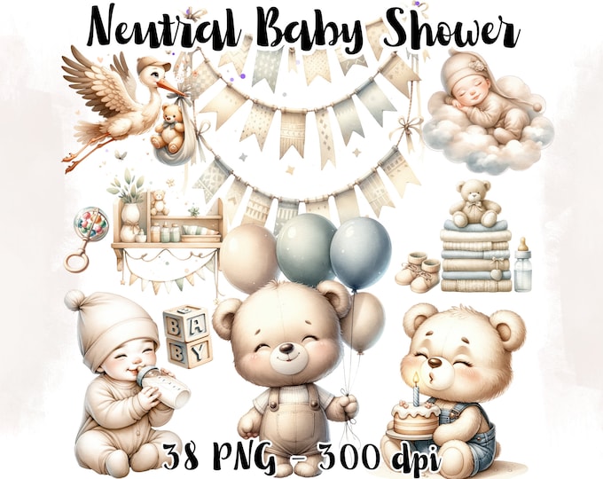 Baby Teddy Bears Clipart 20 PNG Watercolor Cute Teddy Bear Baby Shower ...