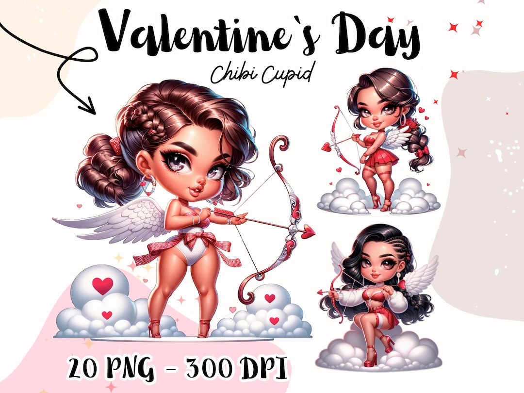 Watercolor Chibi Girls Cupid for Valentine's Day-love Cupids PNG ...