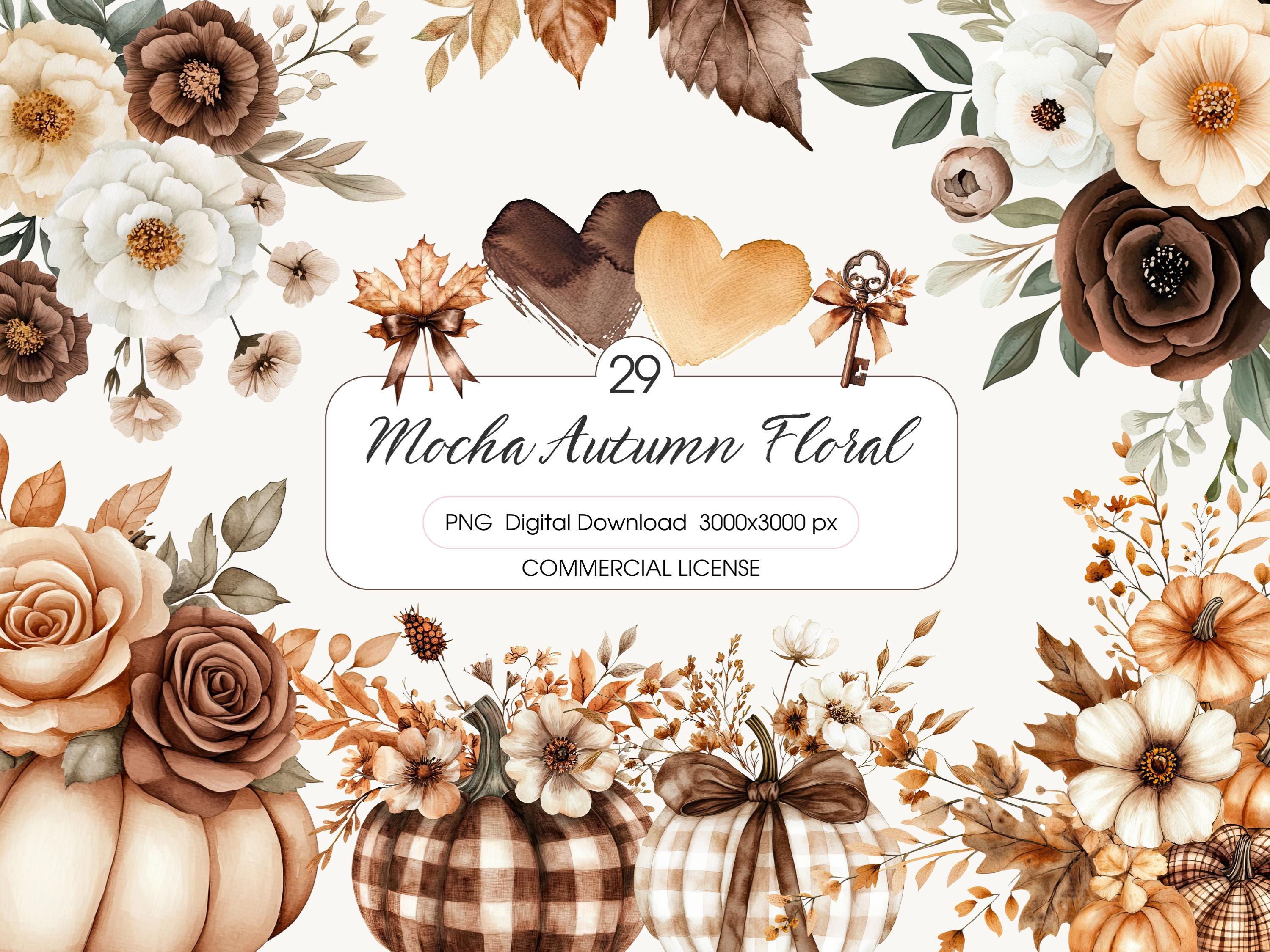 Watercolor Autumn Clipart Bundle, Floral Stickers, Pattern Paper ...
