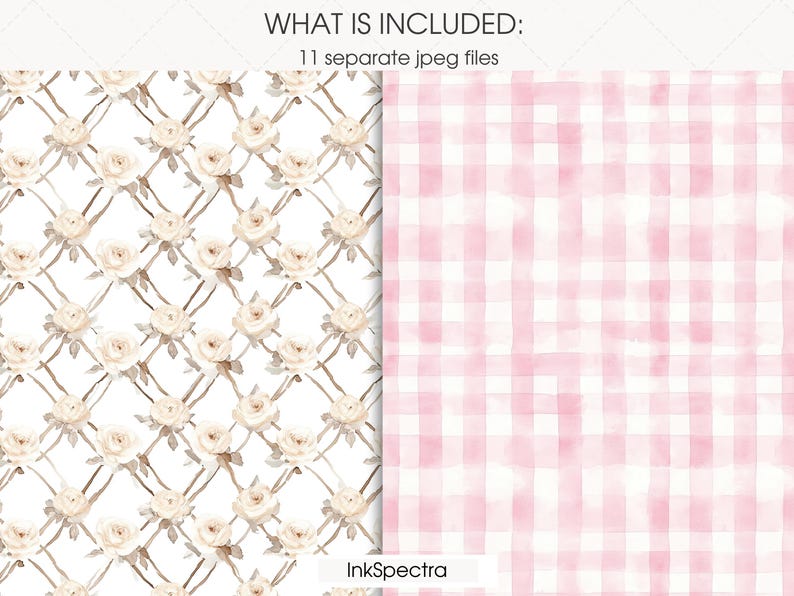 Blush Watercolor Seamless Patterns: Gingham & Floral Digital Paper ...