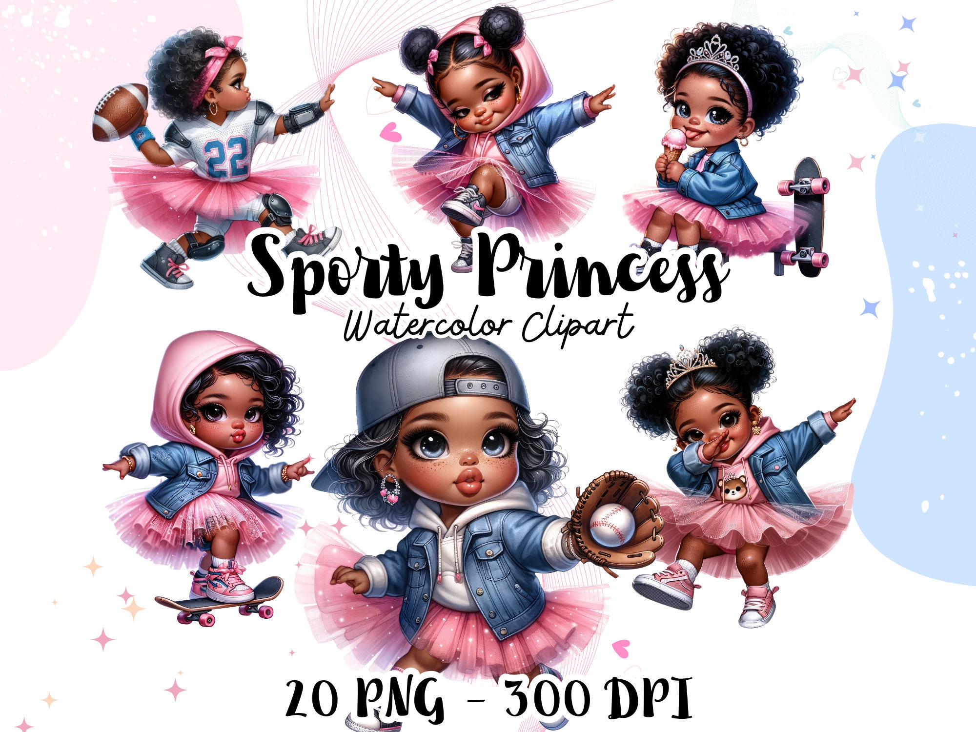 Sporty Princess Black Chibi Doll Clipart, Chibi Athletic Child Art ...