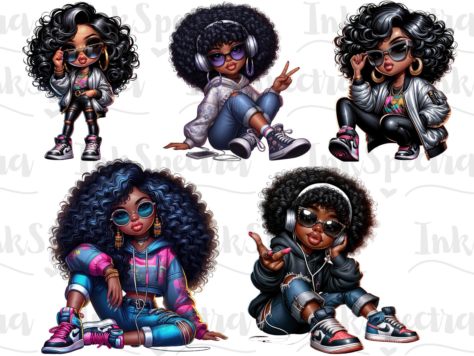 Black Hip Hop Chibi Girls, Hip Hop Girls Clipart, Urban Chibi Art for ...