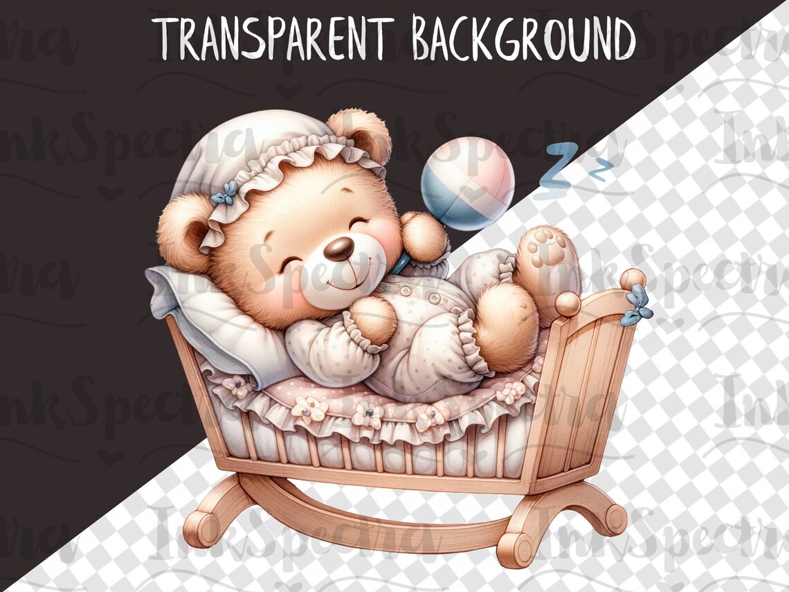 Sleepy Teddy Bears Clipart Bundle PNG, Nursery Decor, Printable Baby ...