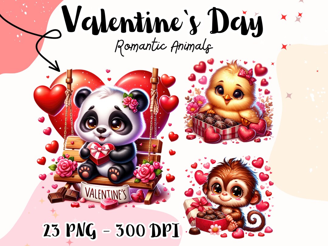 Watercolor Cute Valentines Animals Clipart Bundle,romantic Animals ...