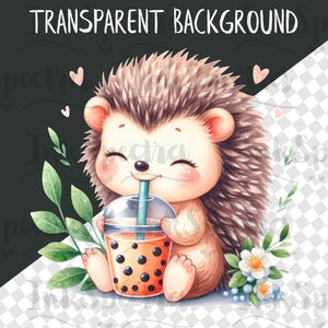 Watercolor Bubble Tea Clipart, Baby Animals Boba Tea Clipart, Bubble ...