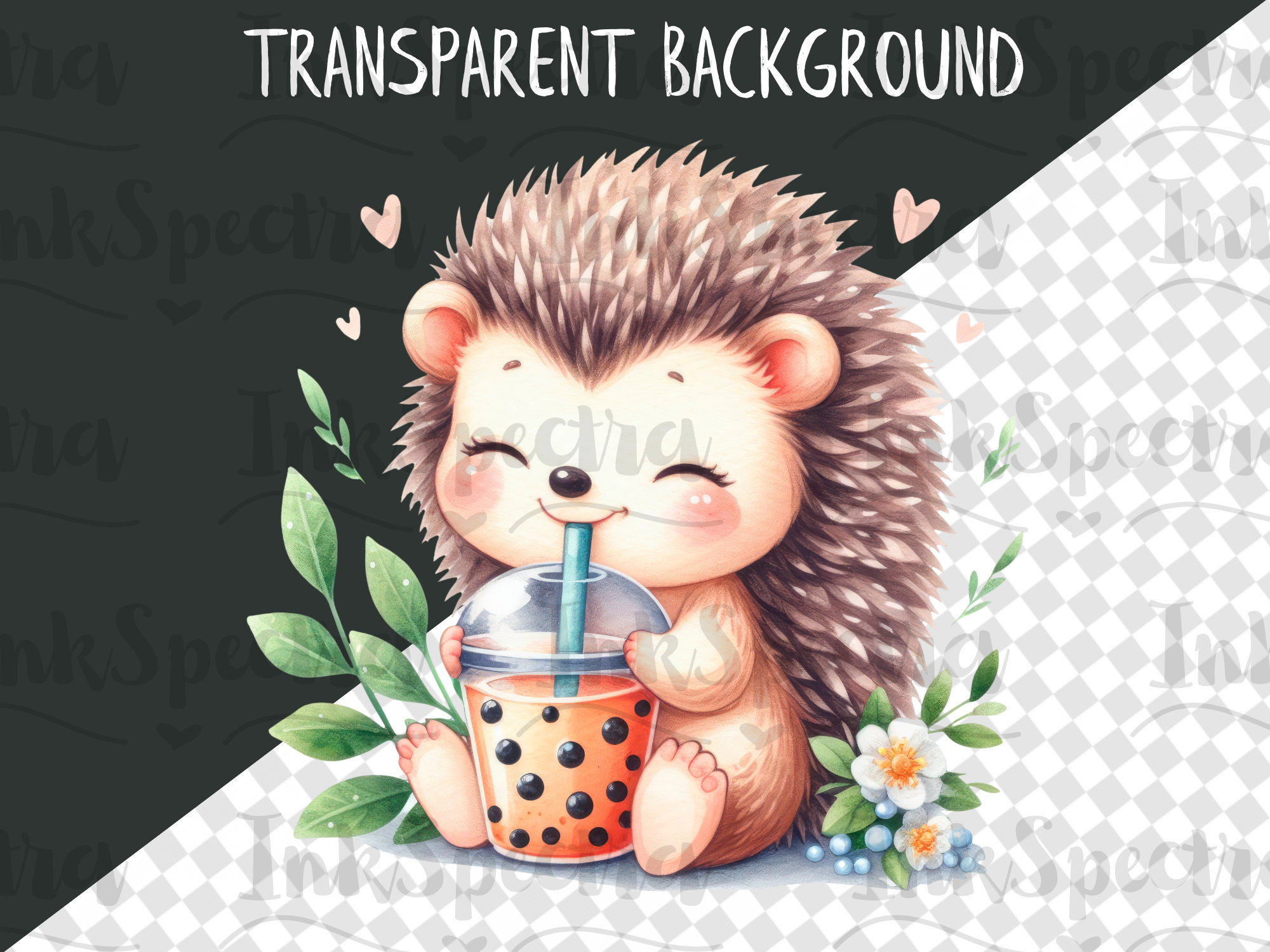 Watercolor Bubble Tea Clipart, Baby Animals Boba Tea Clipart, Bubble ...