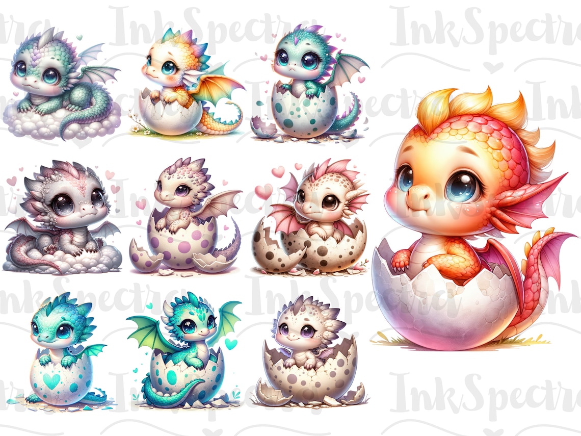 Watercolor Dragon Clipart, Cute Dragon Clipart Set, Dragon Kingdom ...