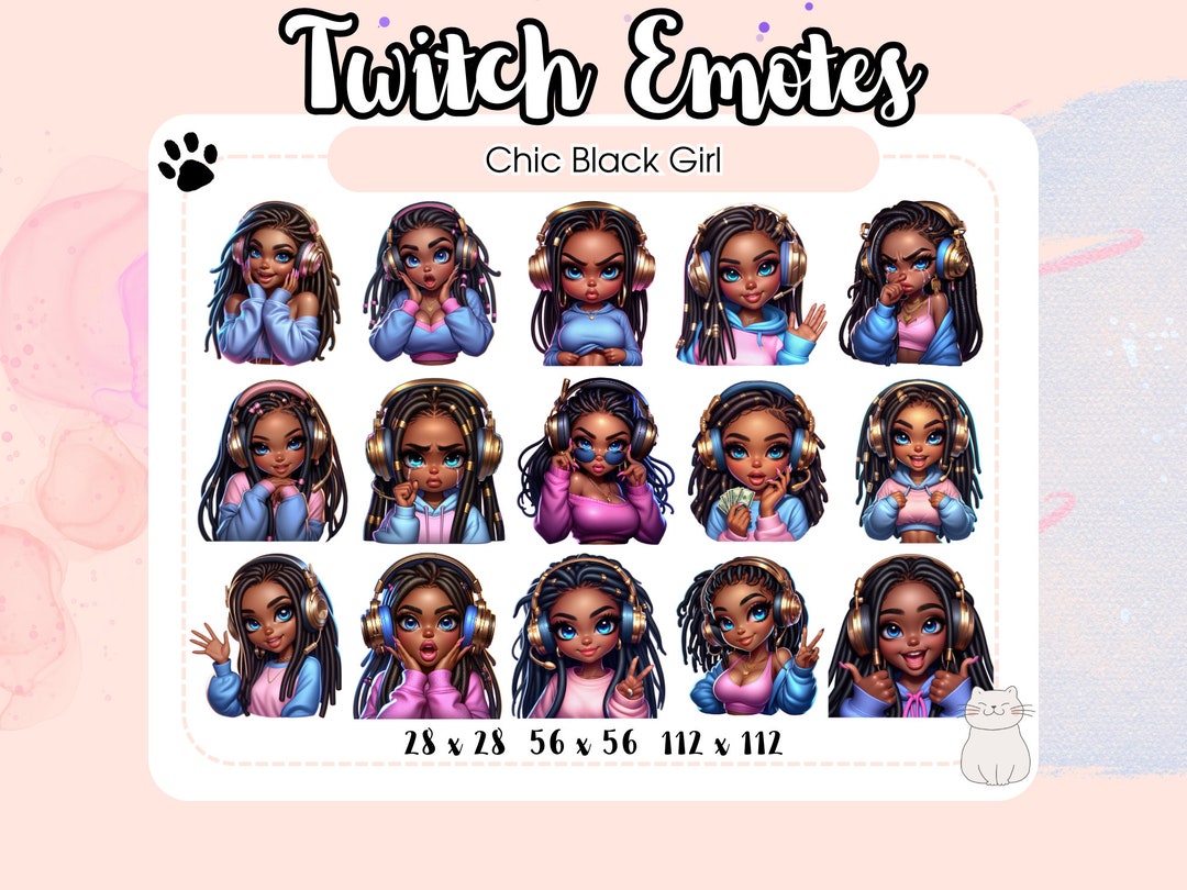 Chibi Twitch Emotes, Discord Emotes, Black Girl, Black Woman Streamer ...