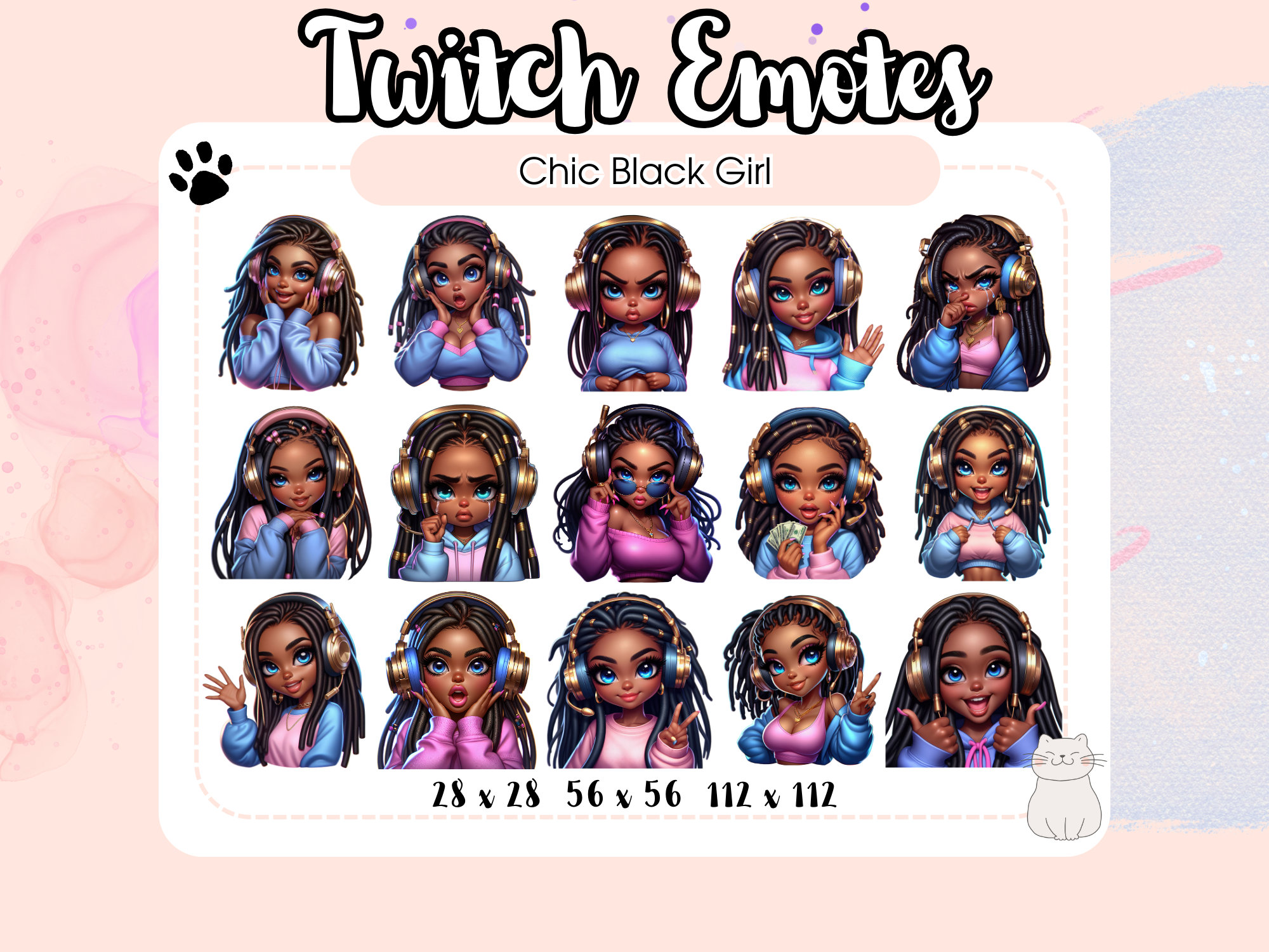 Chibi Twitch Emotes, Discord Emotes, Black Girl, Black Woman Streamer ...