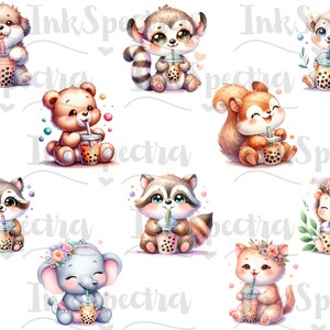 Watercolor Bubble Tea Clipart, Baby Animals Boba Tea Clipart, Bubble ...
