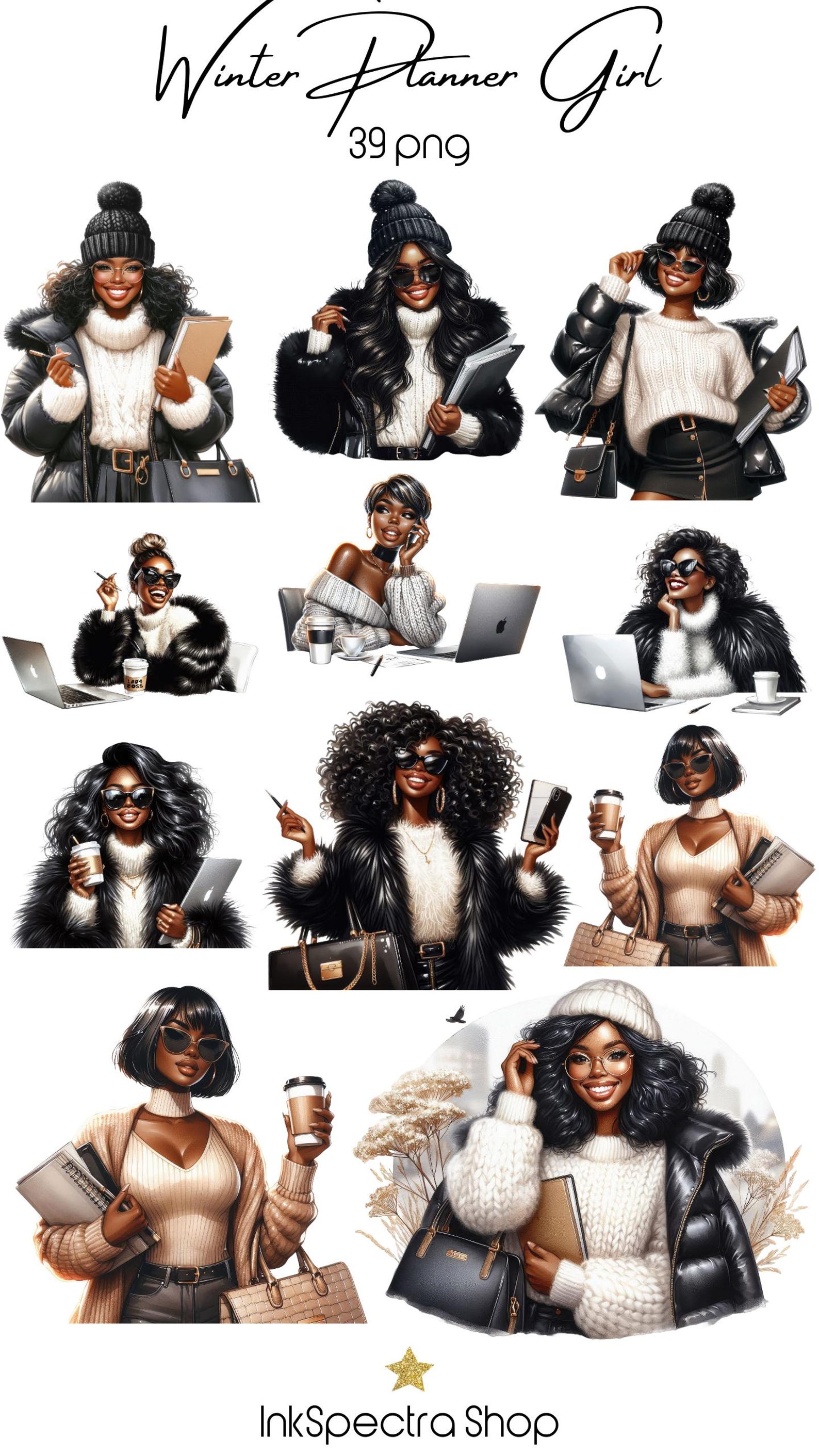 Winter Planner Girl Clipart, Fashion Goodnotes Stickers (digital ...