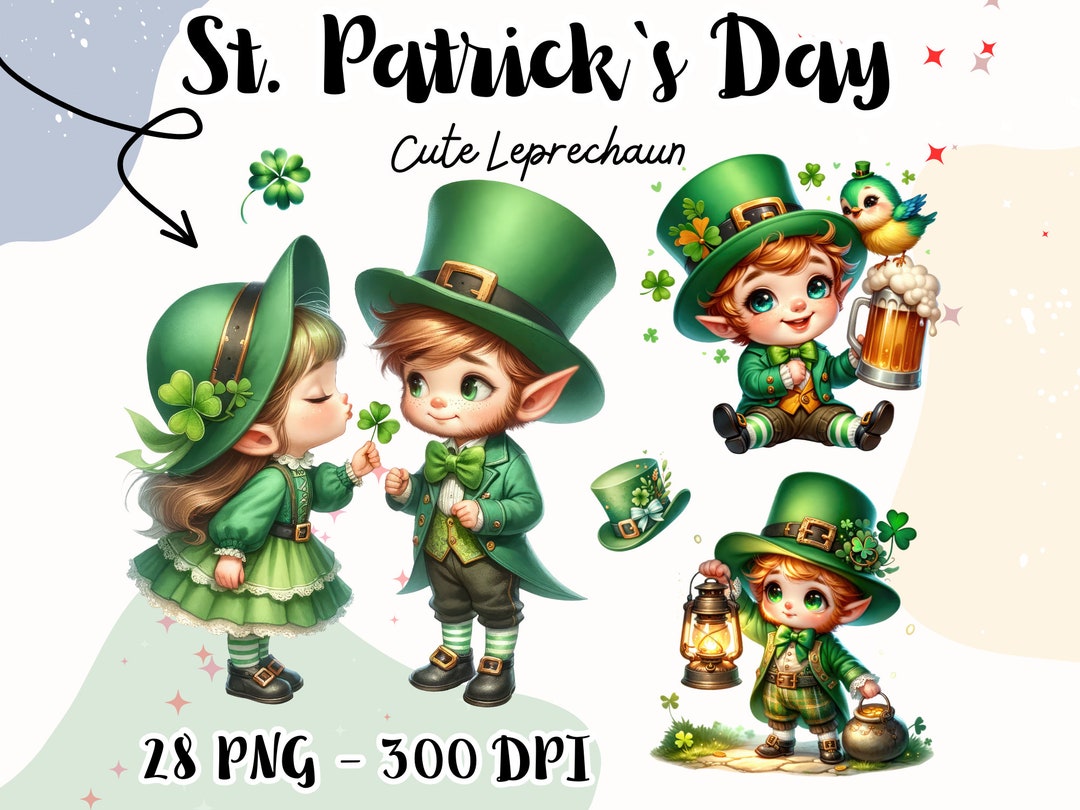 St Patricks Day Clipart, Cute Leprechaun Boy Bundle, Irish Festive ...