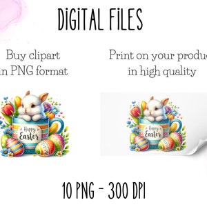 Cute Easter Bunny Clipart, Easter Digital Postcard PNG, Easter Png ...