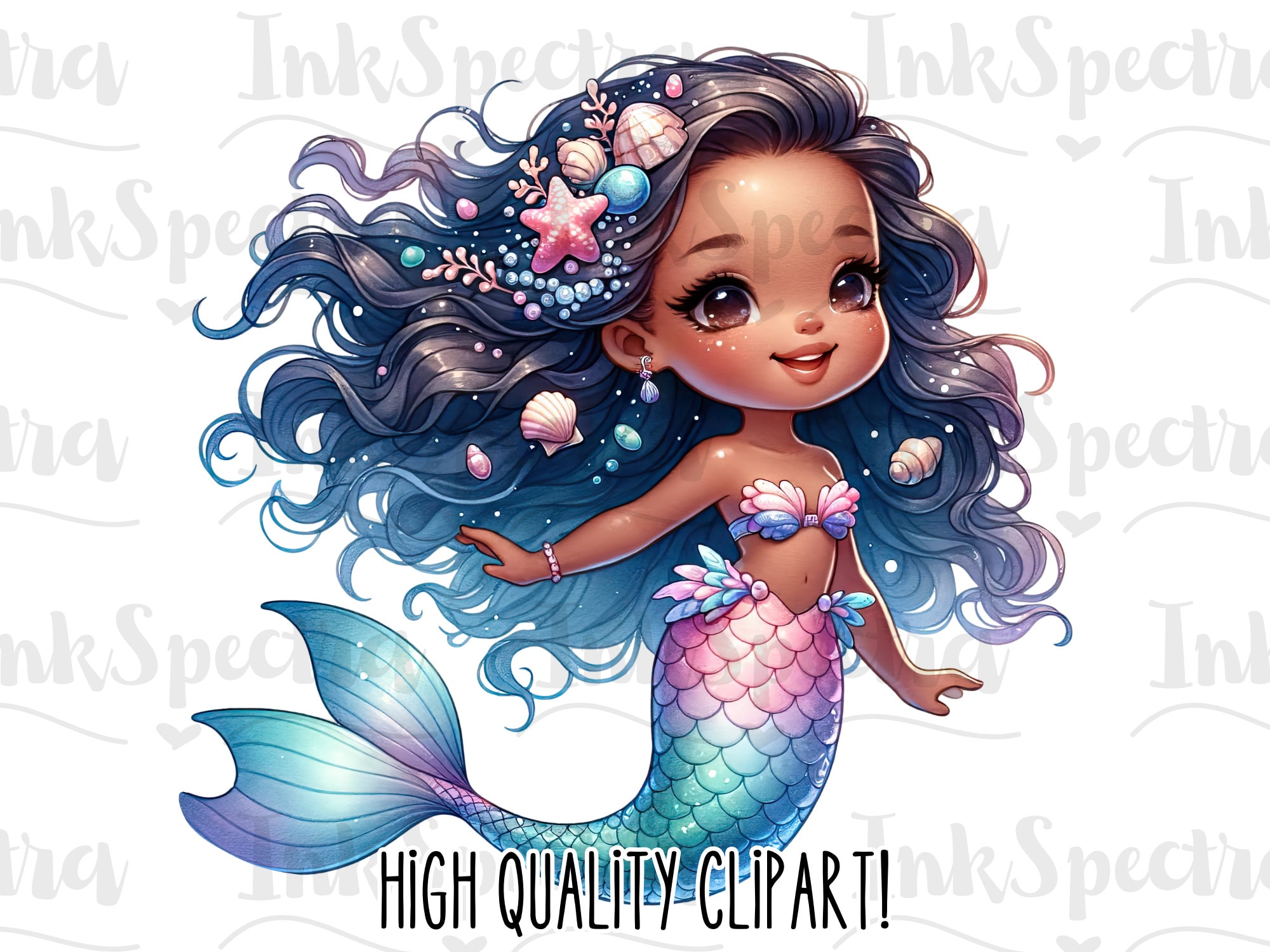 Pastel Mermaid Clipart Bundle, Mermaid Clipart, Watercolor Mermaid PNG ...