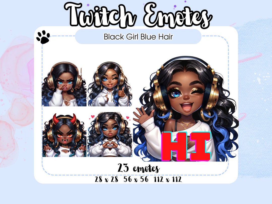 Black Girl Blue Hair Twitch Emotes, Discord Emotes, Black Woman Magic ...