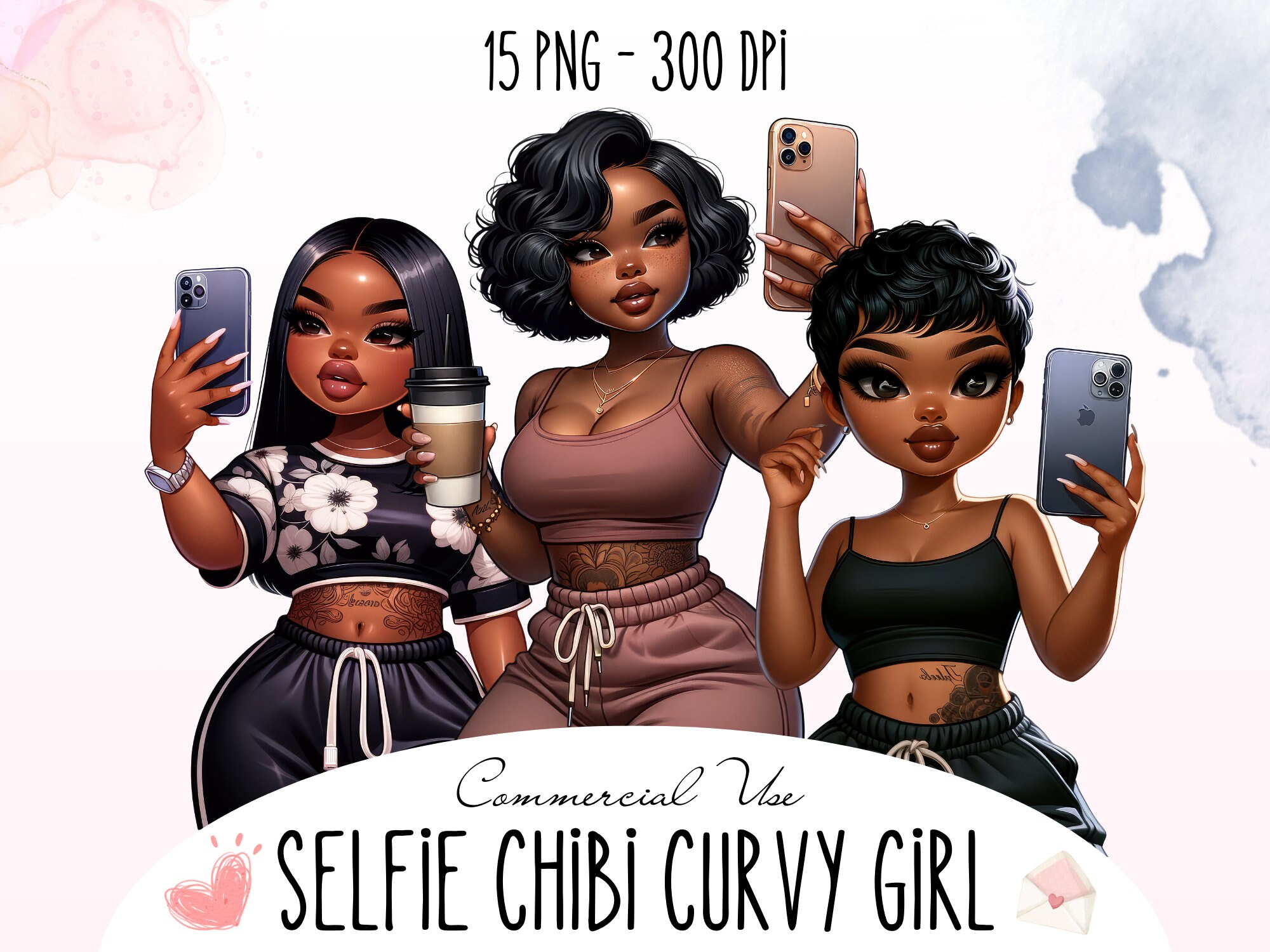Exclusive Chibi-style Curvy African American Woman PNG With Transparent ...