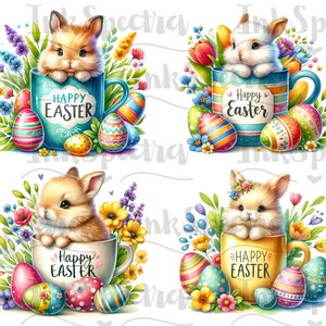 Cute Easter Bunny Clipart, Easter Digital Postcard PNG, Easter Png ...