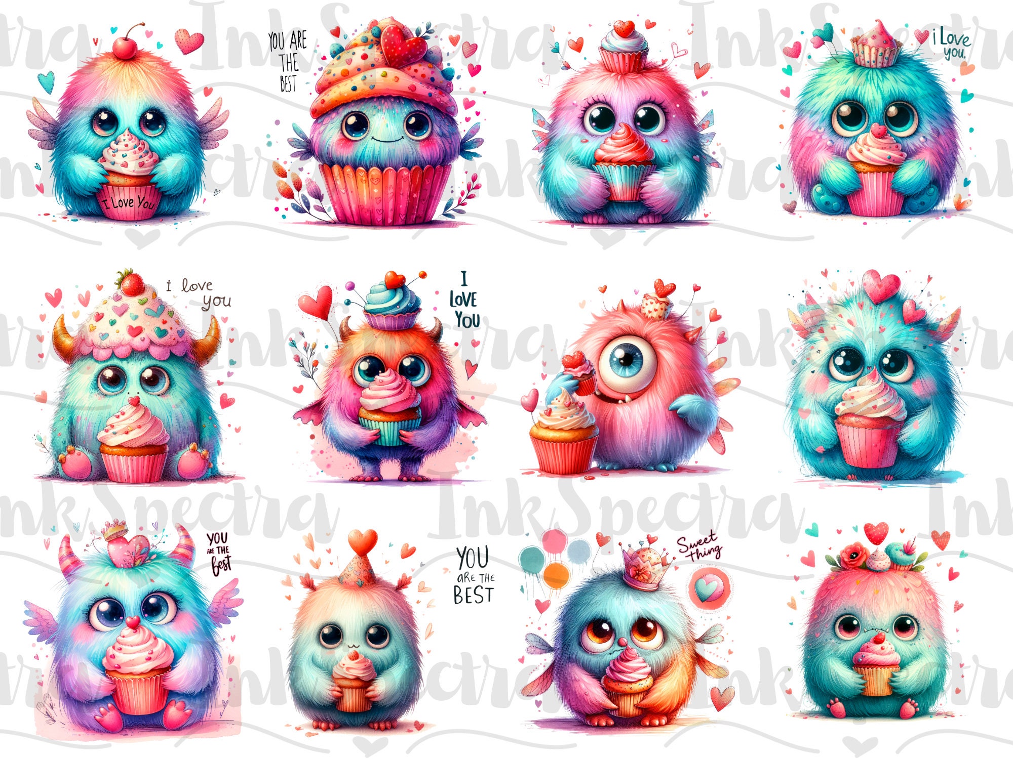 20 Valentines Day Monster Clipart, Cute Watercolor Love Monsters ...