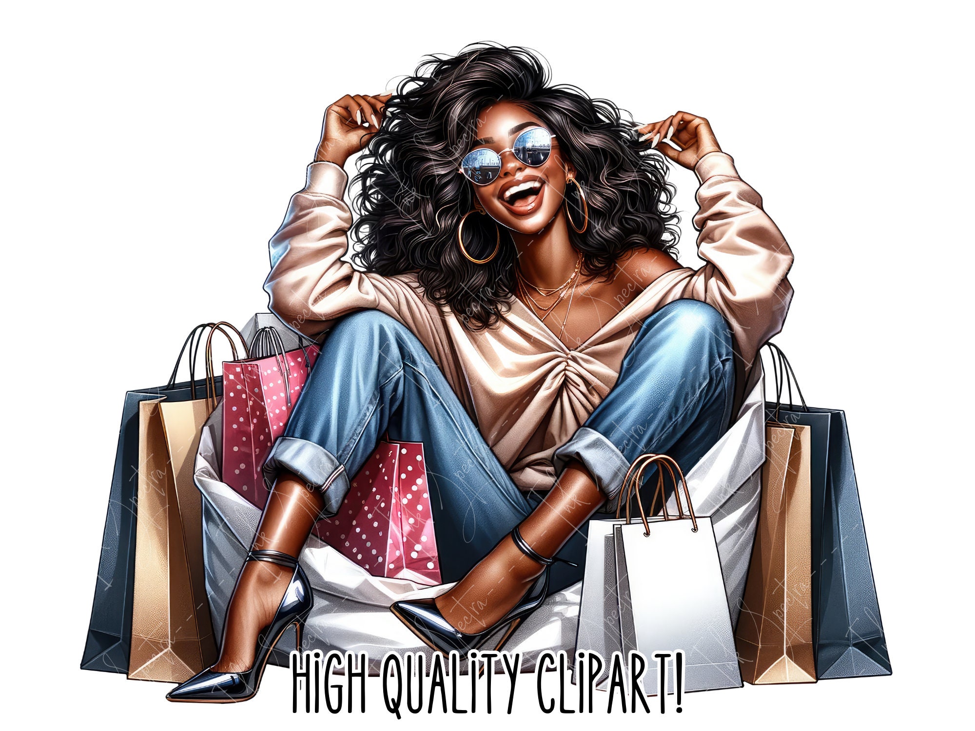 Fashion Black Girl Clipart Bundle, Shopaholic Black Fashionista ...