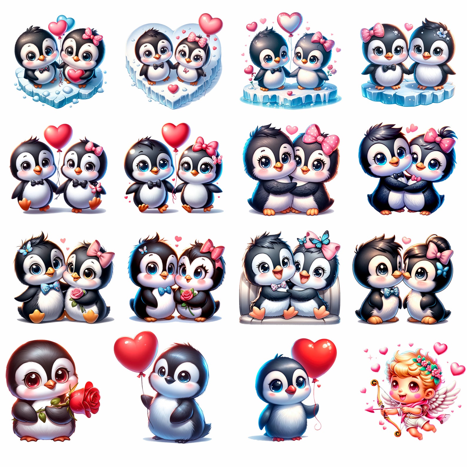 35 Valentine's Day Penguin Clipart, Cute Penguin Love Illustrations ...