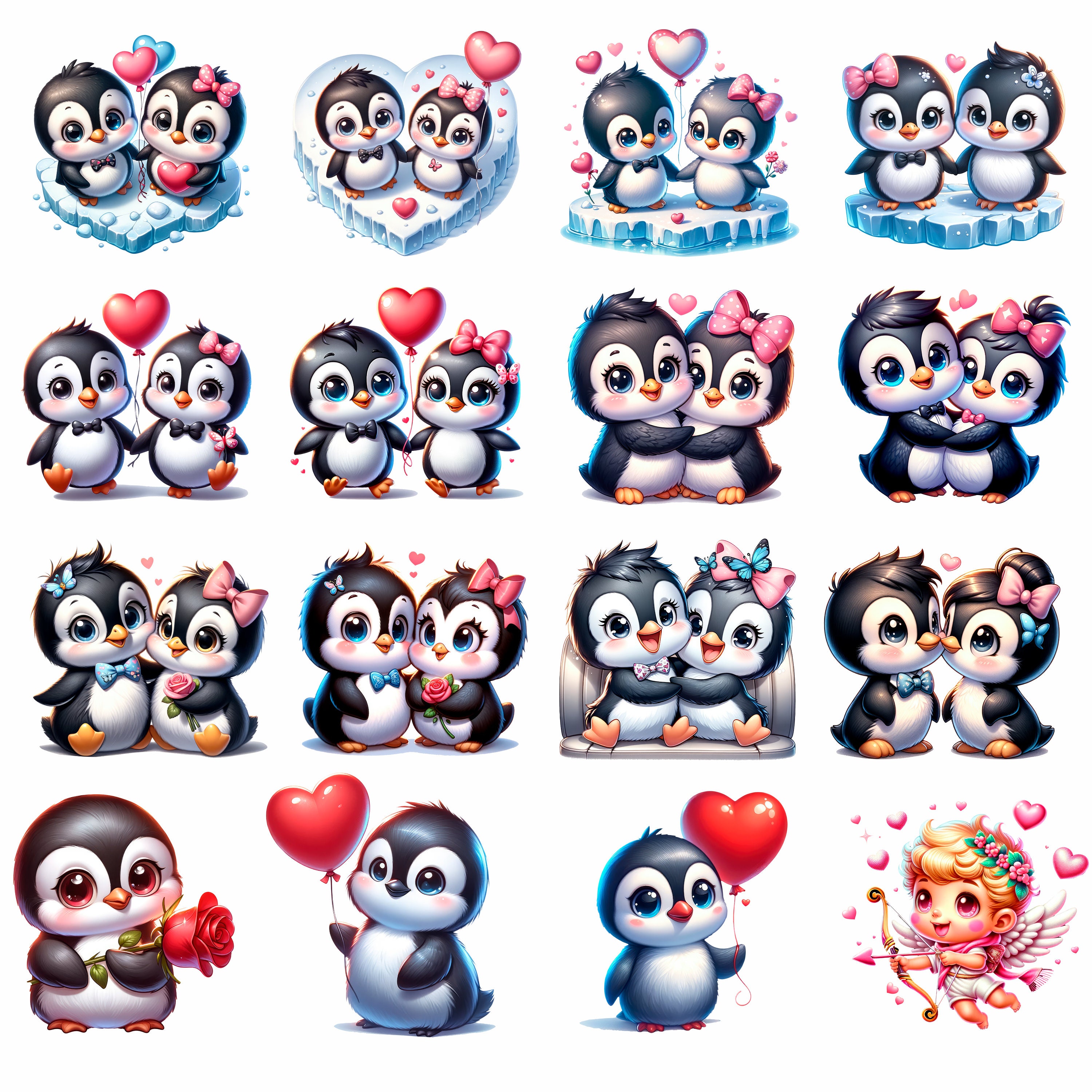 35 Valentine's Day Penguin Clipart, Cute Penguin Love Illustrations ...