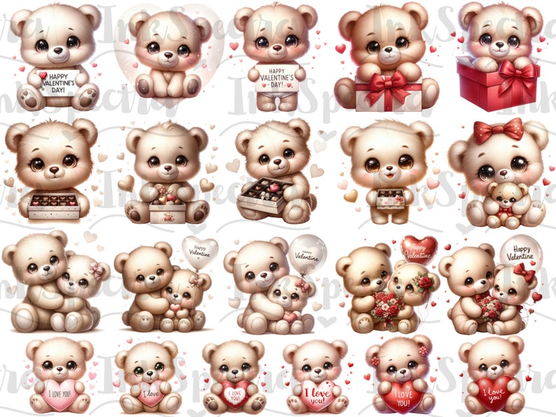 Valentine Teddy Bear Clipart PNG, Cute Watercolor Bear Clipart, Teddy ...