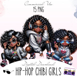 Black Hip Hop Chibi Girls, Hip Hop Girls Clipart, Urban Chibi Art for ...