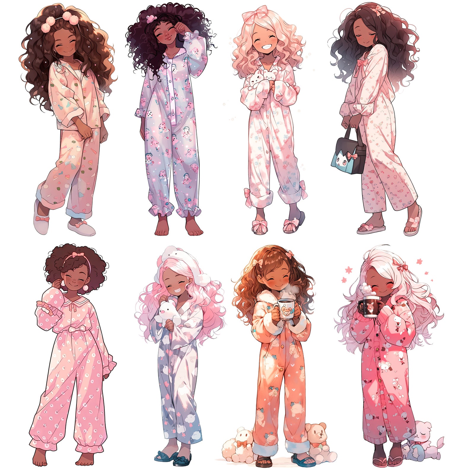 Girls Pajama Clipart & Printables DIY Kids Nightwear Art, 25 Watercolor ...