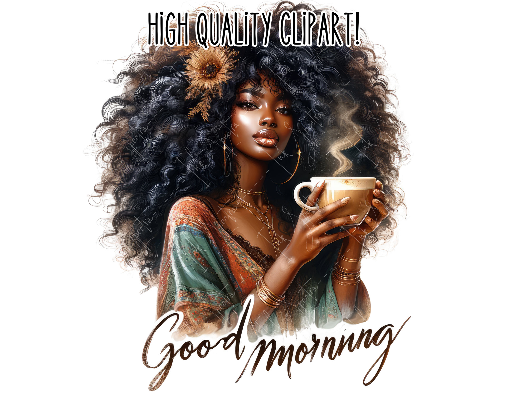Bundle Boho Black Girl Coffee Lover Clipart, Black Woman Magic, Coffee ...