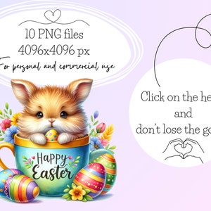 Cute Easter Bunny Clipart, Easter Digital Postcard PNG, Easter Png ...