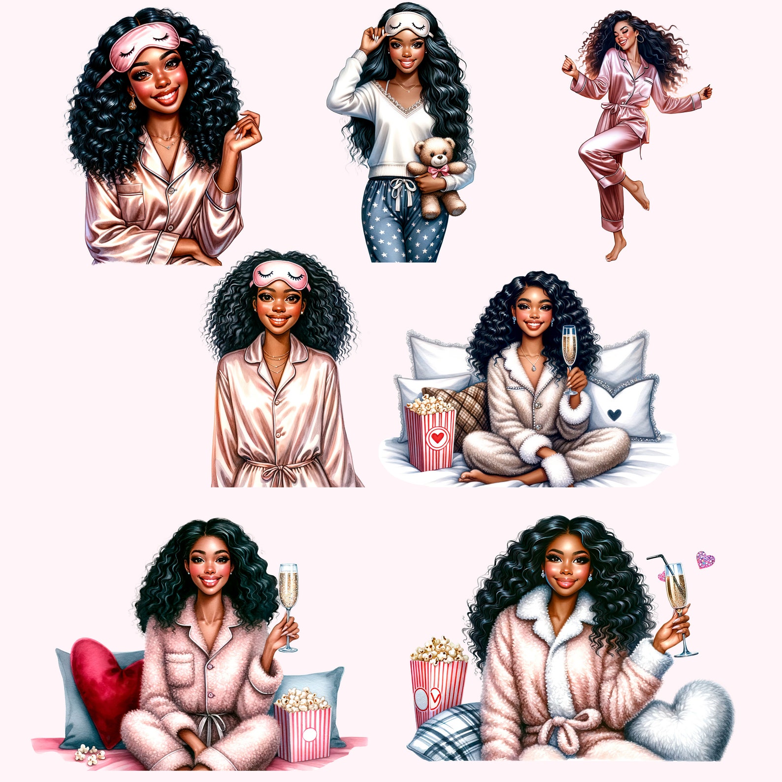 Black Girls Pajama Party, Black Woman Clipart, Cozy Movie Time Stickers ...