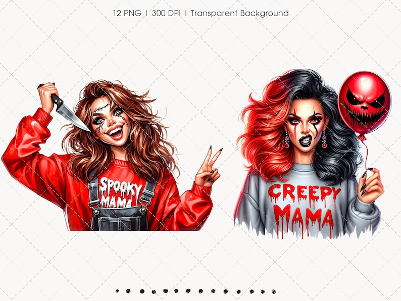Mama Spooky Clipart Bundle, Sassy Girl Halloween PNG, Scary Movie ...