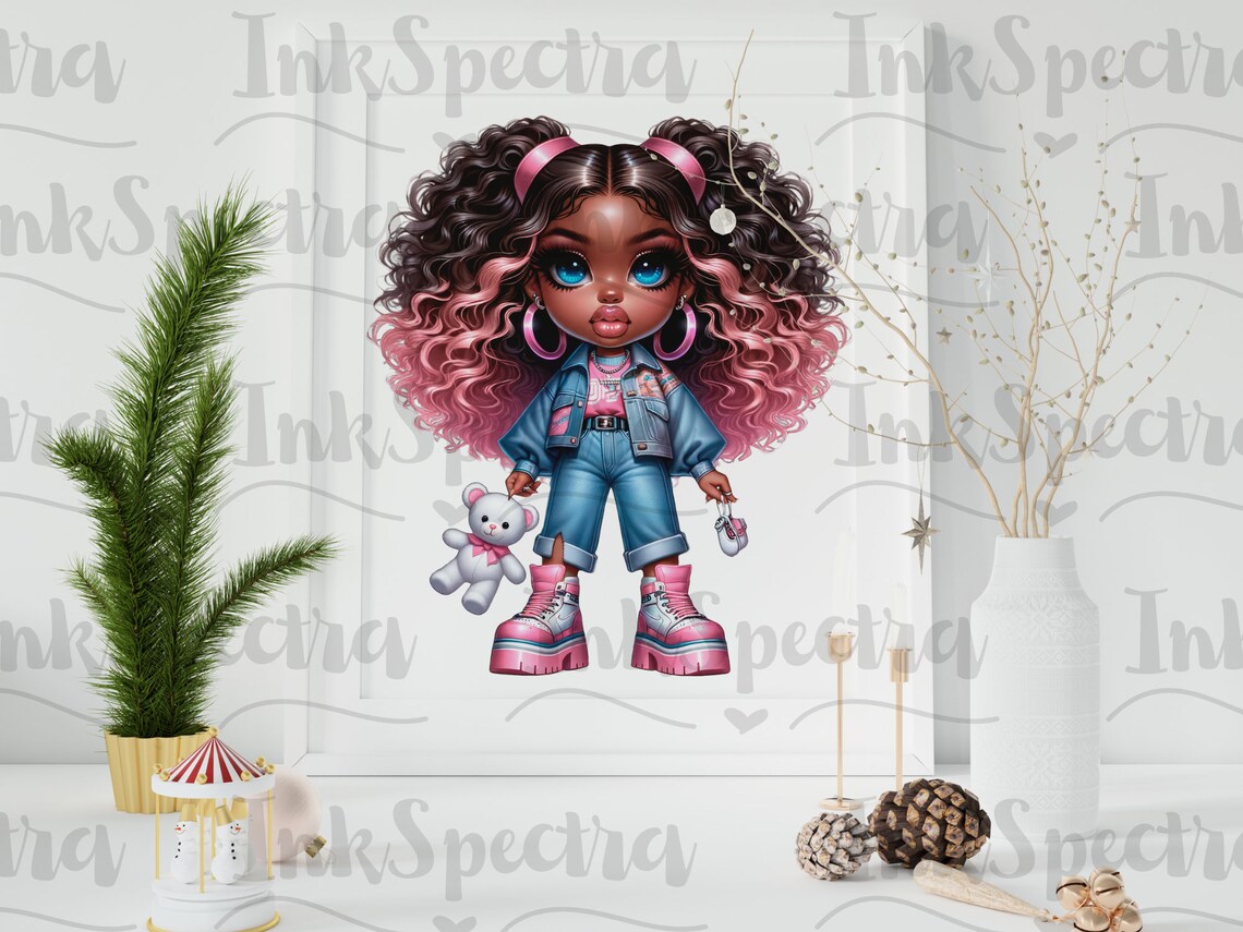 Chibi Art Bundle Clipart Png-black Girl, Fashionista Afro Girl, Cute ...