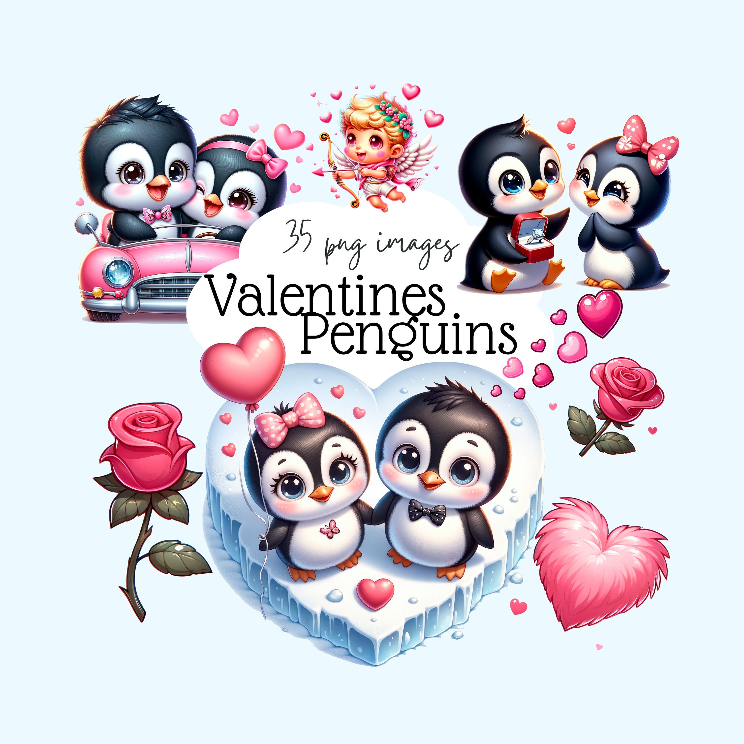 Valentine's Day Penguin Clipart, Love Illustrations (digital Download ...