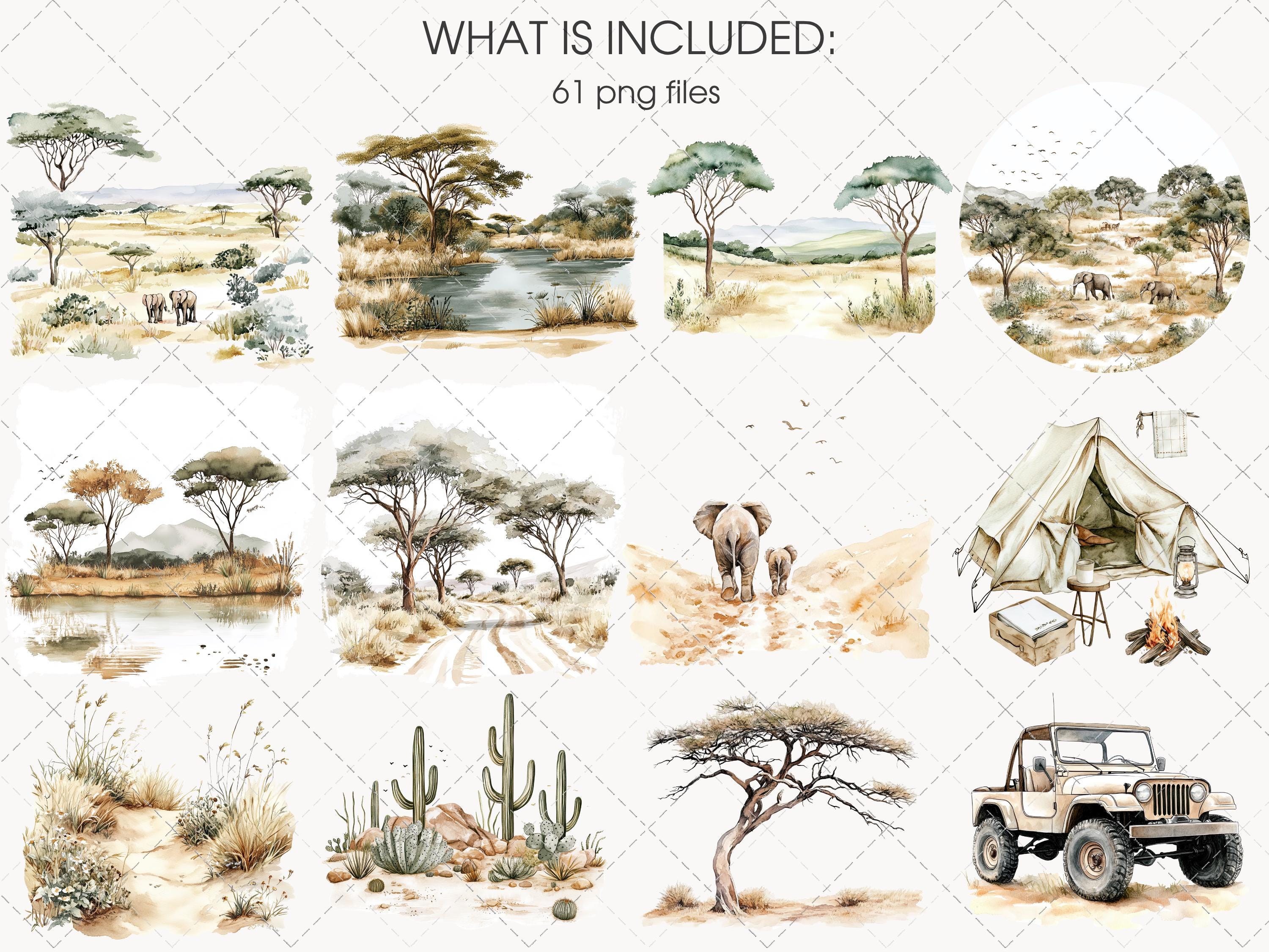 Watercolor Safari Clipart Bundle, Black Woman Clipart, Travel Clipart ...