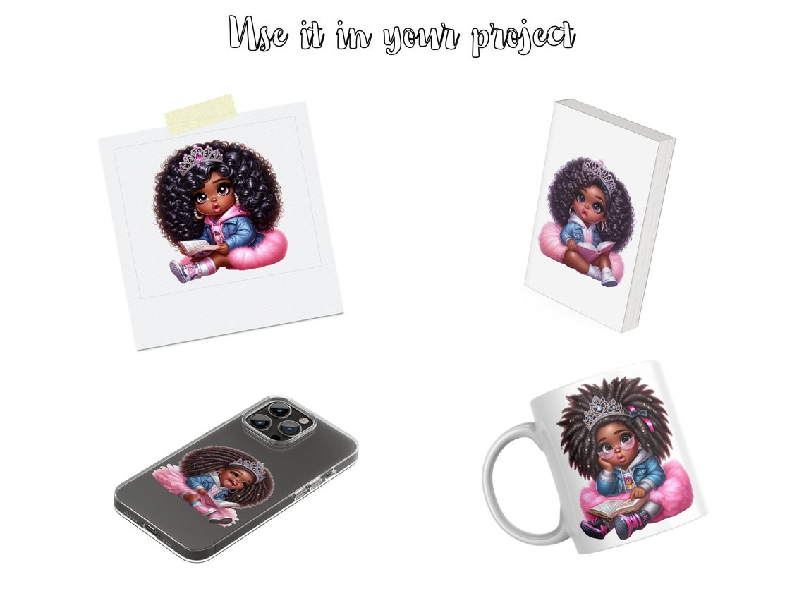 Black Girl Bookworm Clipart, Chibi Princess Reading Art, Watercolor ...