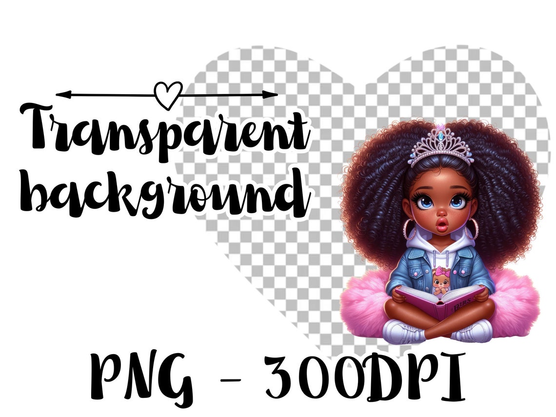 Black Girl Bookworm Clipart, Chibi Princess Reading Art, Watercolor ...