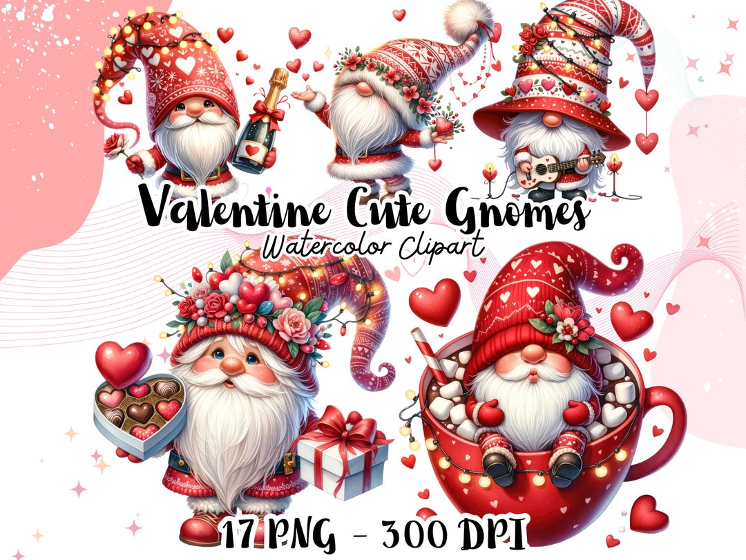 Watercolor Valentine Gnome Clipart, Valentine Gift, Valentine's Day ...