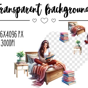 Watercolor Cozy Reading Clipart, Bookworm Life Clipart, Home Library ...