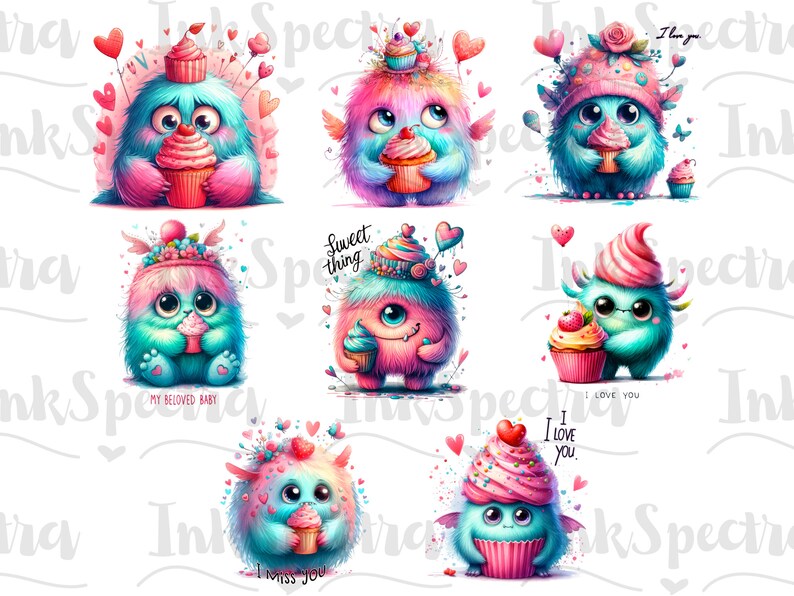 20 Valentines Day Monster Clipart, Cute Watercolor Love Monsters ...