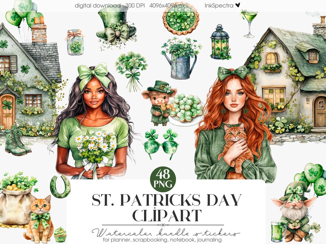 Watercolor St. Patrick's Day Clipart, Cottage PNG (digital Download) - Etsy