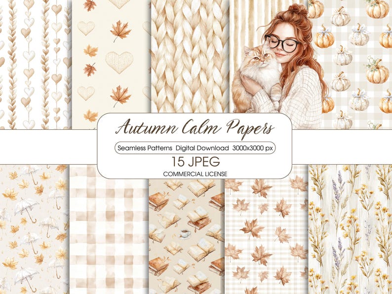 Autumn Pumpkin Floral Seamless Patterns, Cozy Cottagecore Fall Digital ...