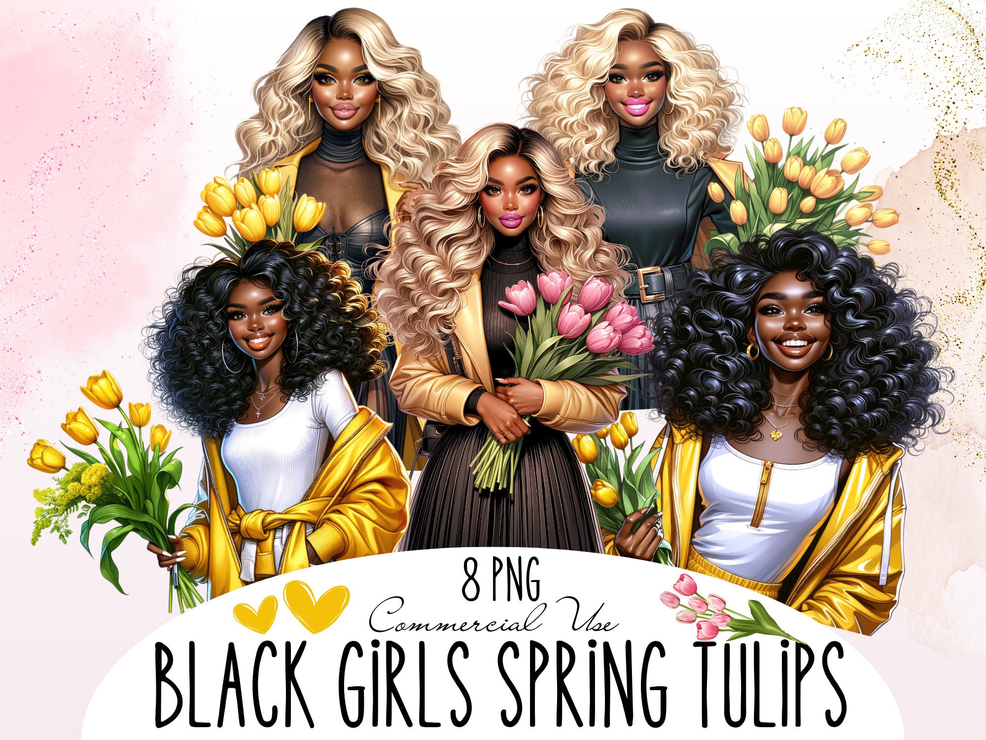 Watercolor Spring Girls, Spring Curvy Black Girl Clipart, Girl With ...