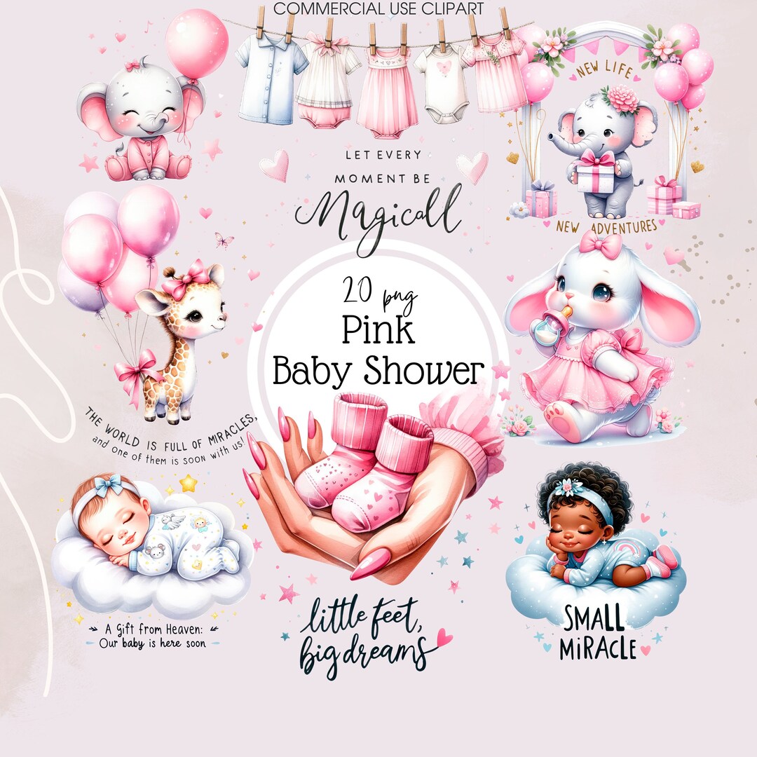 Girl's Baby Shower Watercolor Clipart - 20 PNG Pink Nursery Decor ...