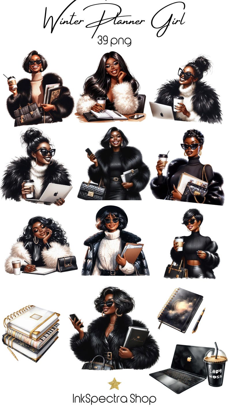 Winter Planner Girl Clipart, Fashion Goodnotes Stickers (digital ...