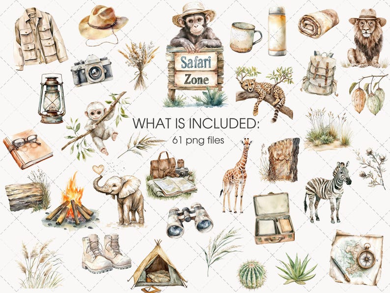 Watercolor Safari Clipart Bundle, Black Woman, Jungle Animals ...