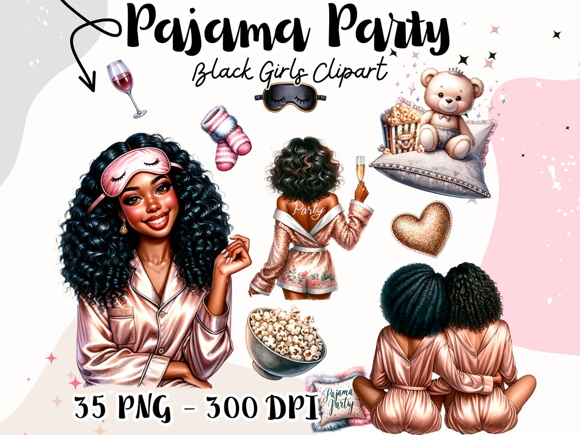 Black Girls Pajama Party, Black Woman Clipart, Cozy Movie Time Stickers ...