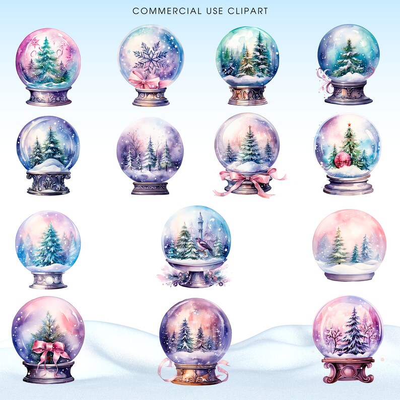 Christmas Snow Globes Watercolor Clipart Glass Ball Clipart - Etsy